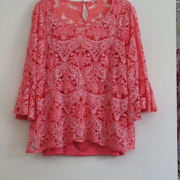 Tops | Beautiful And Fun Ladies 3x 2piece Top Coral 34 Length Sleeve ...